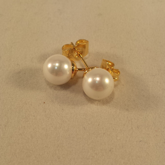 Jewelry | 24k Yellow Gold Shell Pearl Bead Stud Earrings 8mm Womens ...